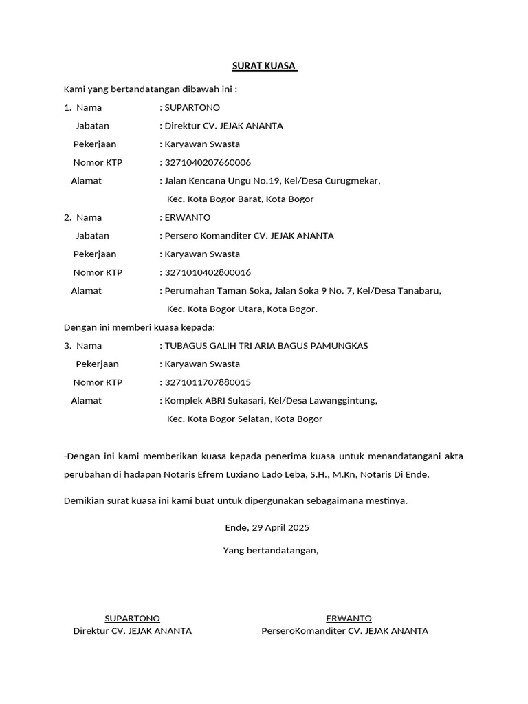 Surat Kuasa (Cv. Jejak Ananta) | PDF