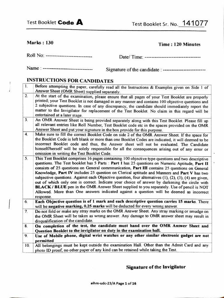 UDC 2023 Exam Question Paper | PDF