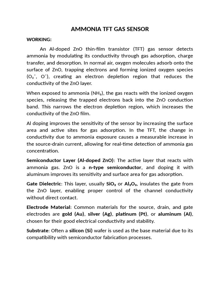 Ammonia TFT Gas Sensor | PDF
