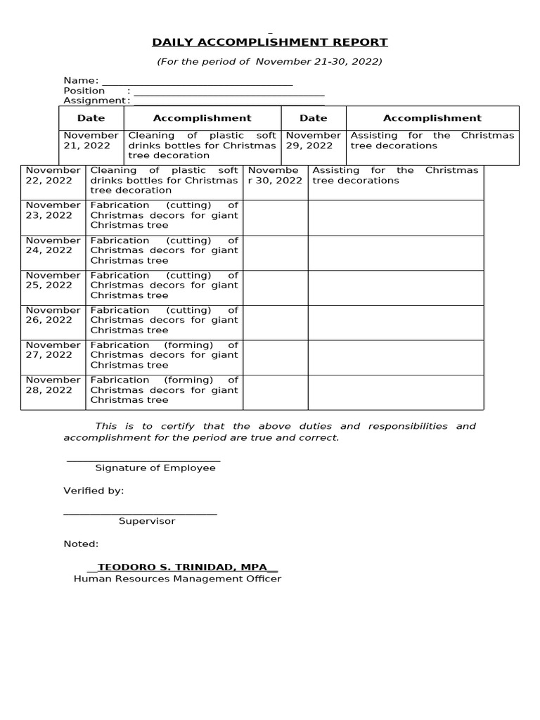 Daily Accomplishment Report Summary | PDF | Human Resources