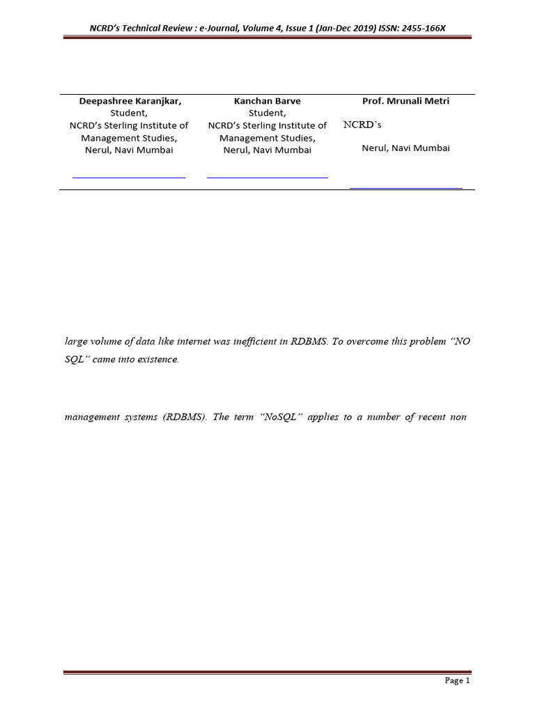 Nosql Over Rdbms in Image Storing Using Mongodb Deepashree K Kanchan B Prof Mrunali M | PDF | No ...