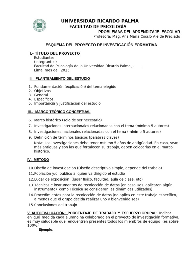 Esquema de Investigacion Formativa 2025 Urp | PDF | Aprendizaje