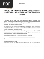 Operation Sindoor | PDF | Military | National Security