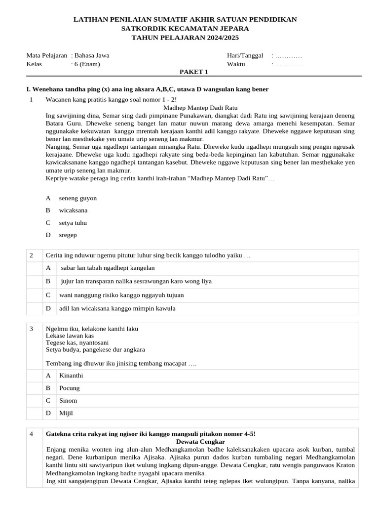 B. Jawa Paket 1 Latihan Soal Psasp | PDF