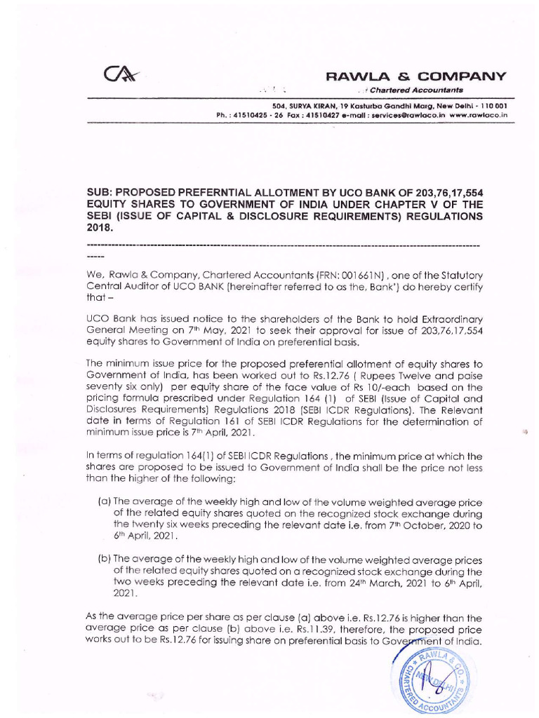 Auditors Pricing Certificate | PDF