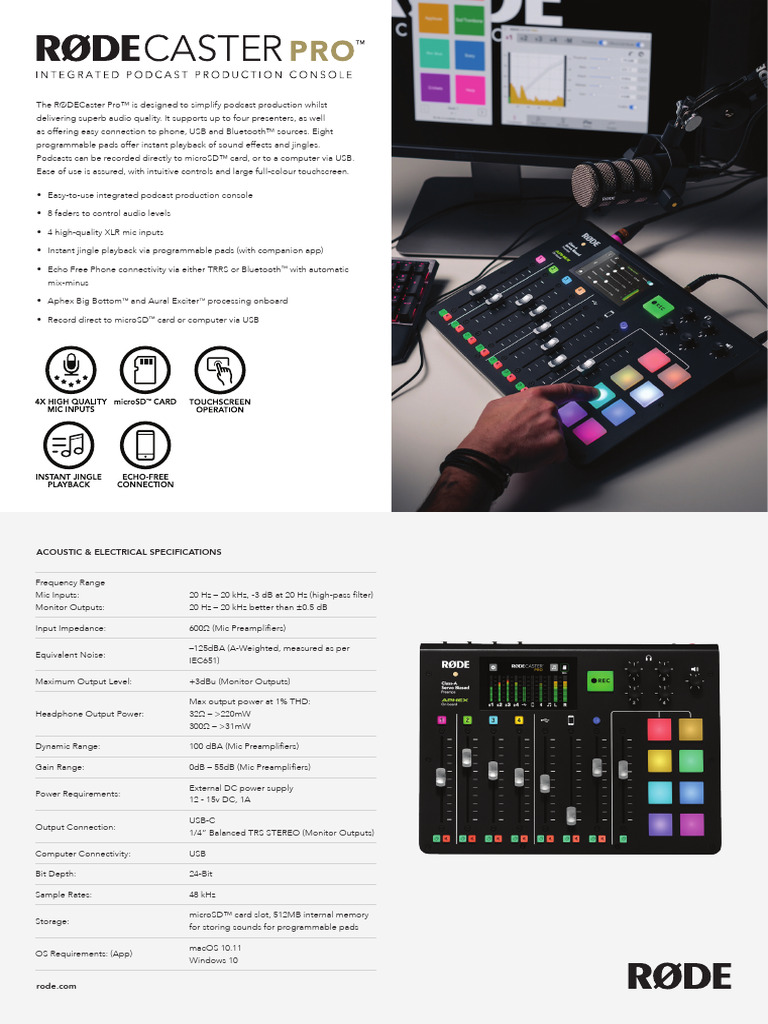 RØDECaster Pro Dimensions and Specs | PDF | Microphone | Electronics