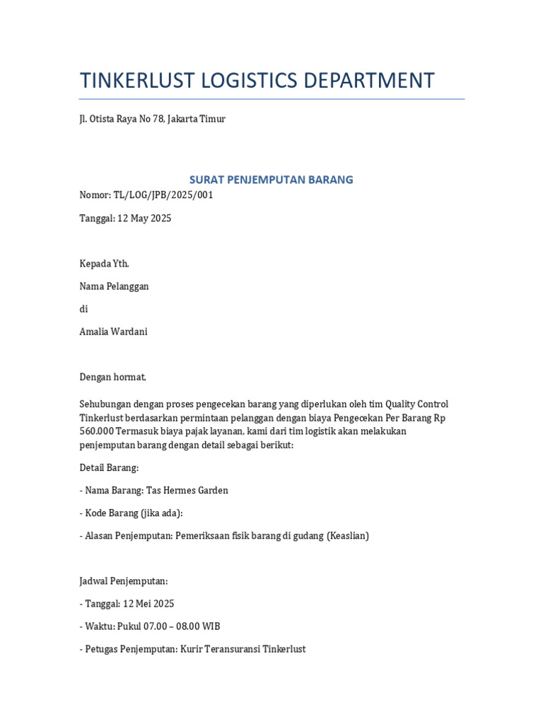 Surat Pengecekan Barang | PDF