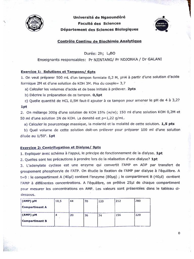 CC Biochimie Analytique 2019. | PDF