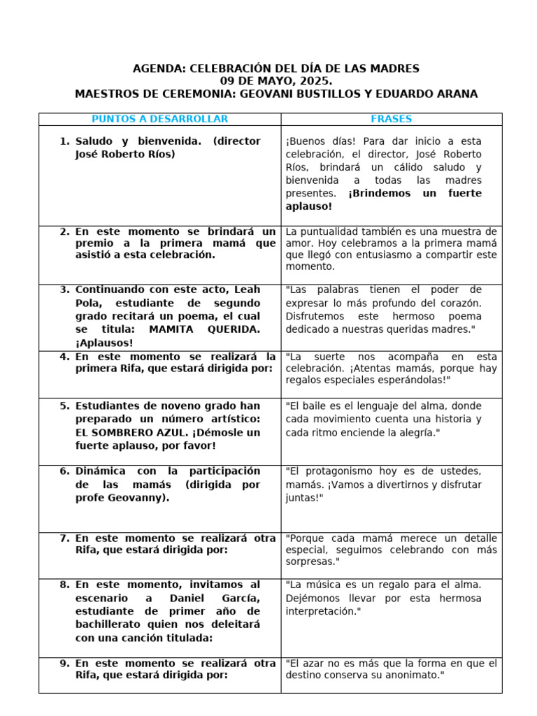 Agenda Día de Las Madres 2025 | PDF