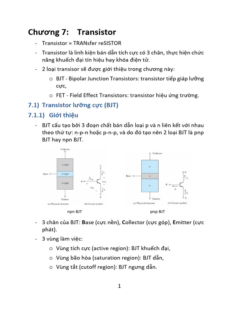 Baigiang KTDDT Ch7 Transistor 2025 | PDF