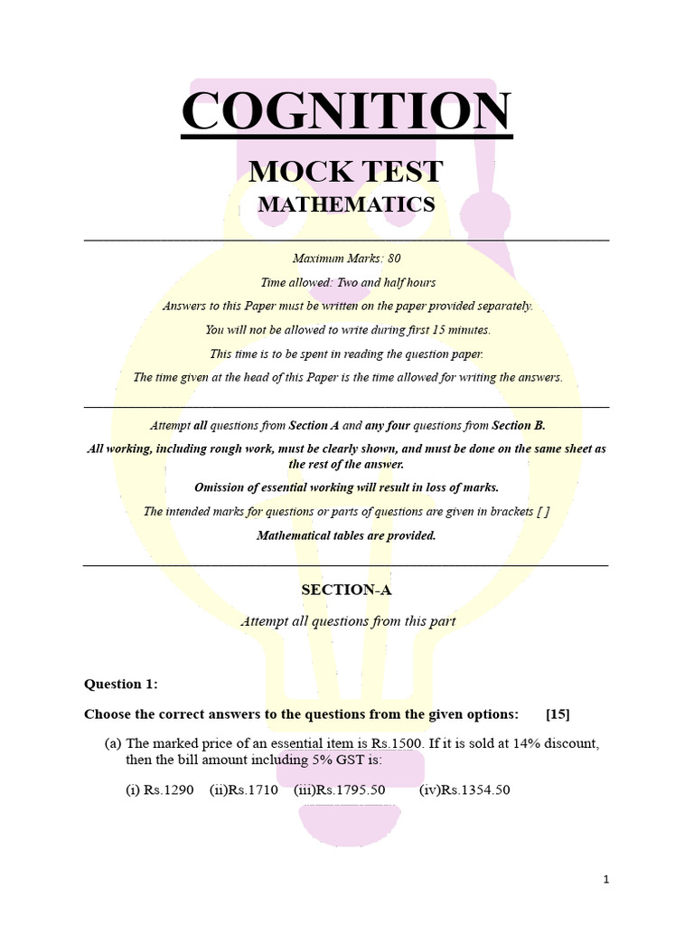 Mathematics Mock Test for Cognition | PDF | Sphere | Circle
