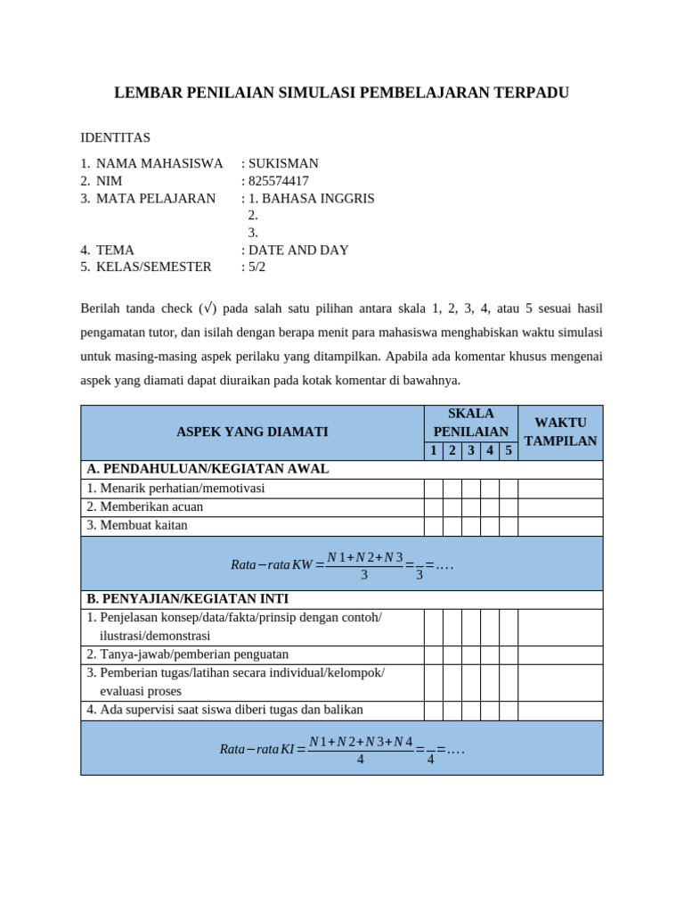 Penilaian Simulasi Pembelajaran Terpadu | PDF