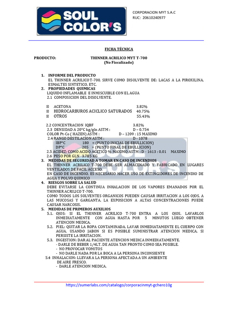 Ficha Técnica Thinner Acrilico Myt | PDF