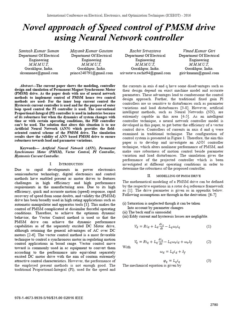 2016 C Novel Approach of Speed Control of PMSM Drive | PDF | Electric ...