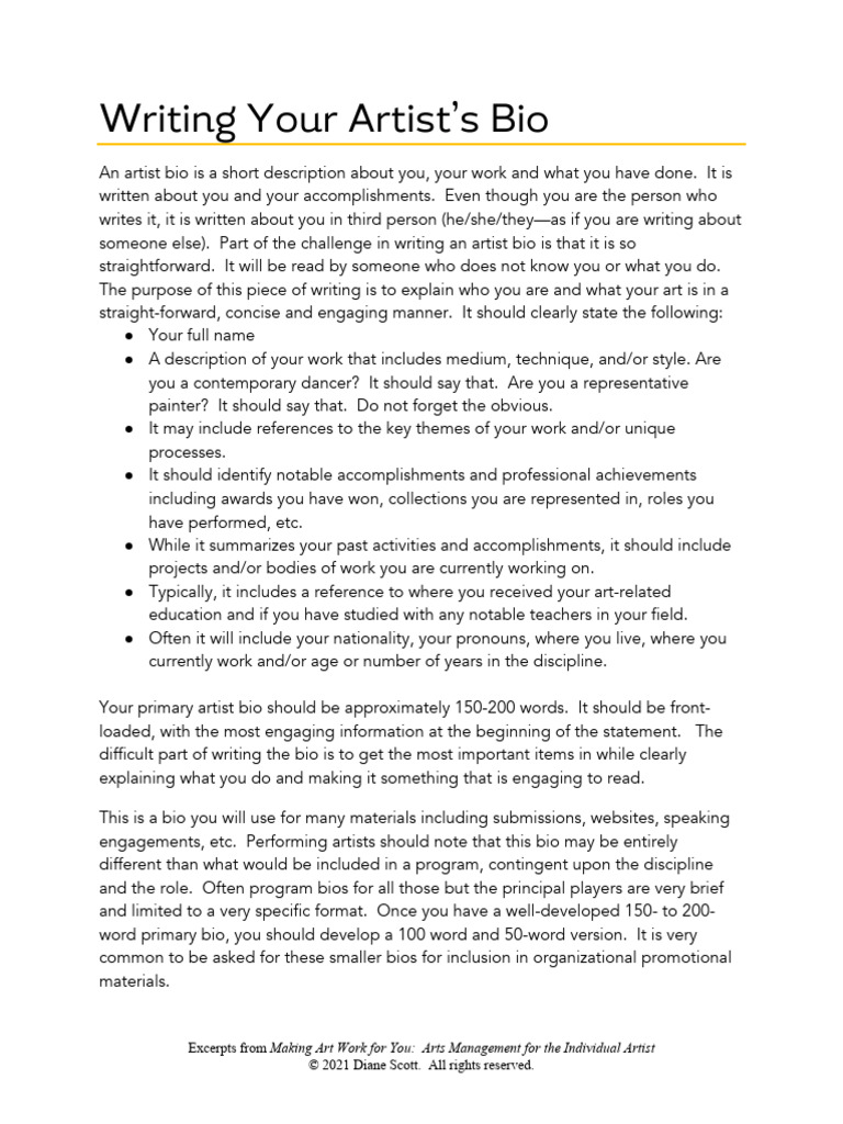 Crafting Your Artist Bio Essentials | PDF | Entertainment | Performing Arts