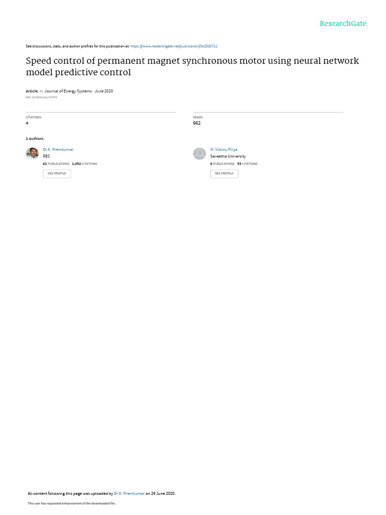 2020 Speed Control of Permanent Magnet Synchronous Motor Using Neural Network | PDF | Control ...
