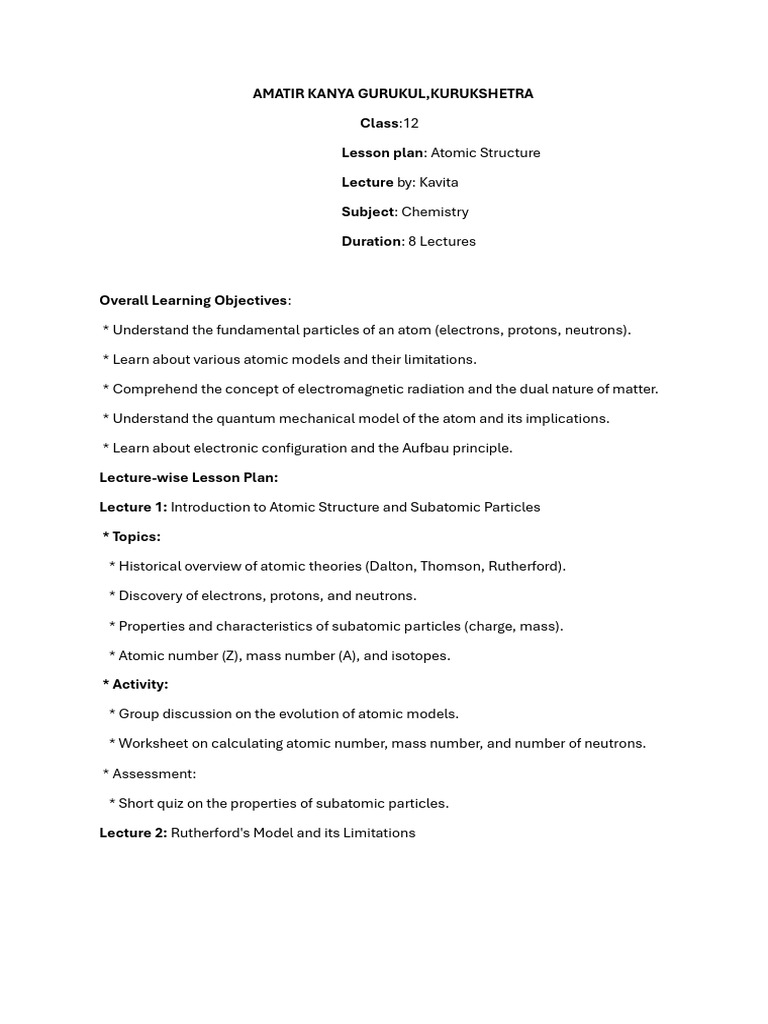 Kavita - Class11th - Lesson Plan (Some Basic Concept of Chemistry ...