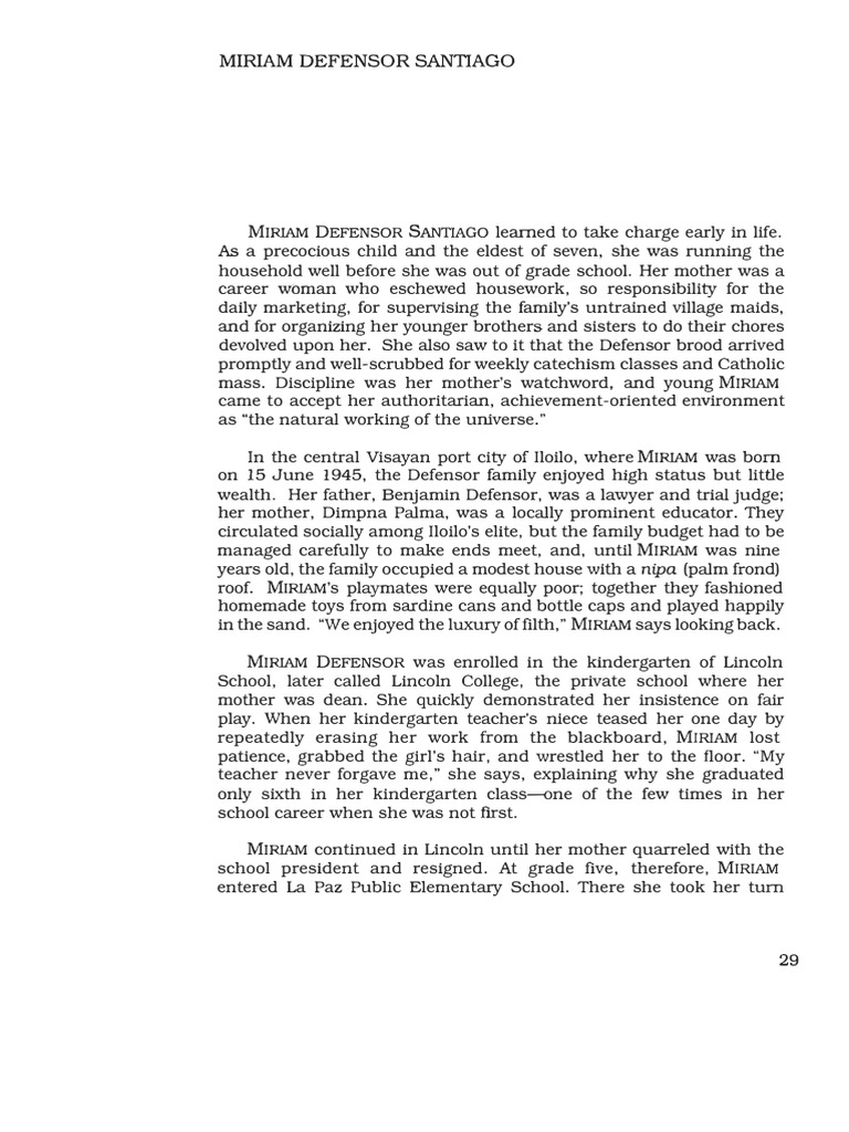 Miriam Defensor Santiago's Early Life | PDF | Corazon Aquino | Justice