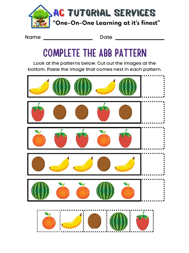 Fun Complete The ABB Pattern Math Worksheet | PDF