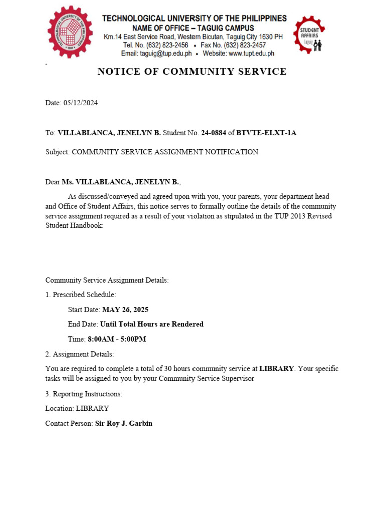 Villablanca, Jenelyn Cs Notice | PDF