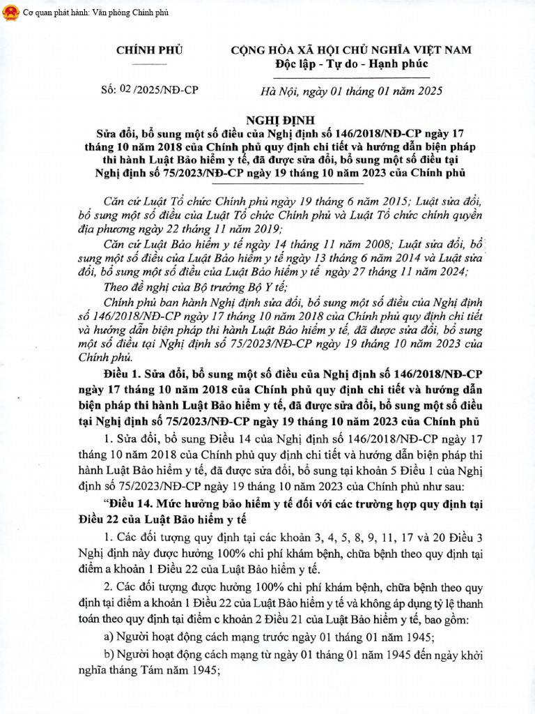 NĐ02 2025 ND CP 01012025 HƯỚNG DẪN LUẬT BHYT 2025 BML | PDF