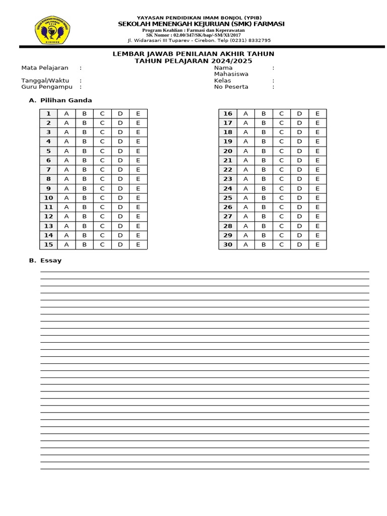 Template Lembar Jawaban | PDF