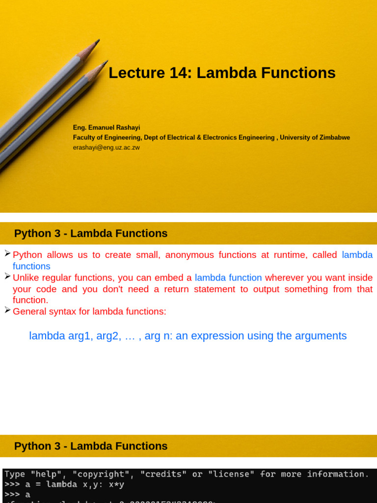 Lecture 14 Lamda Functions | PDF