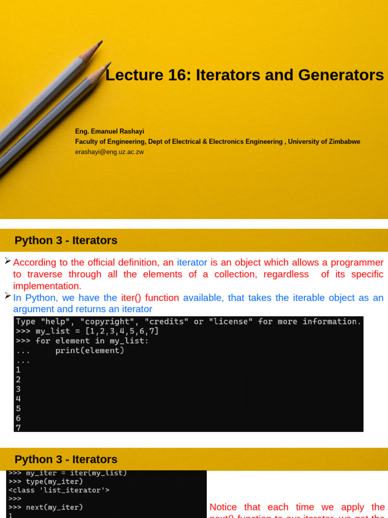 Lecture 16 Iterators and Generators | PDF