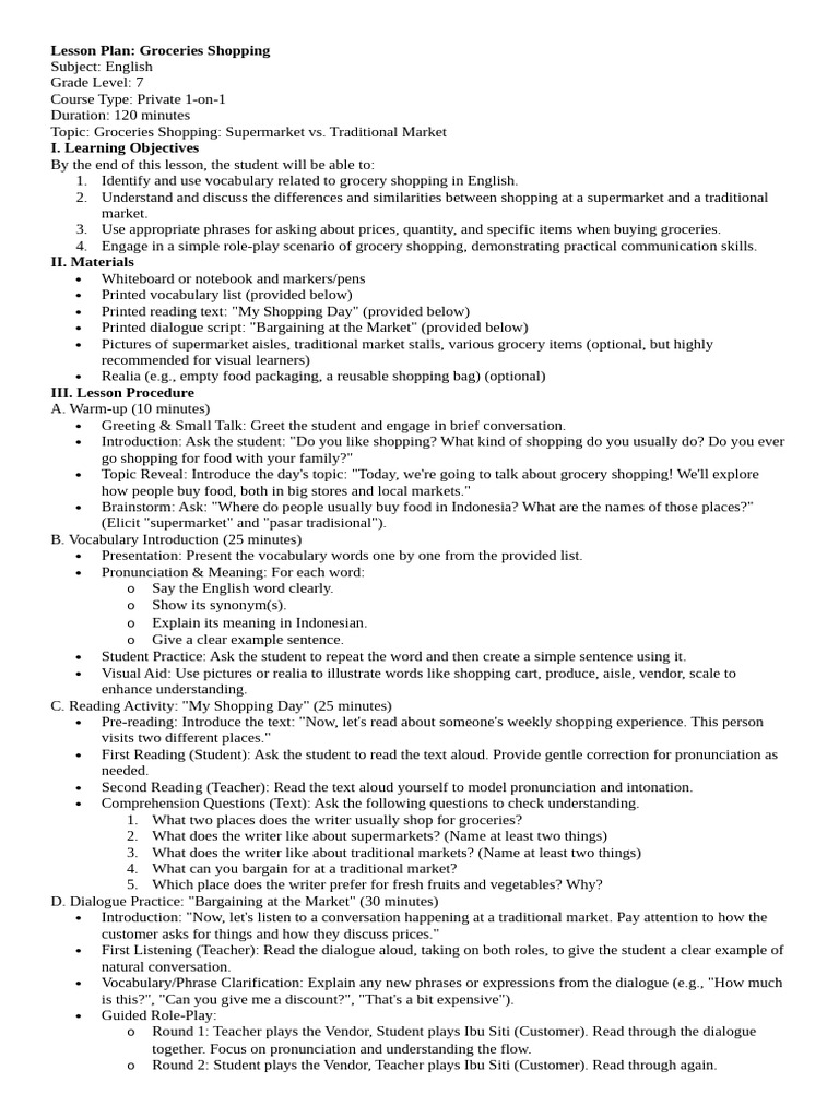 Groceries Shopping Worksheet For Grade 7 | PDF | Supermarket | Grocery ...