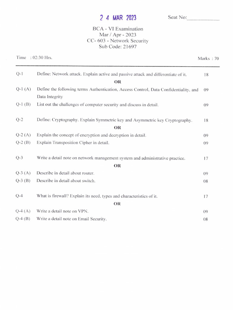 Bca Sem6 21697 Mar-2023 Network Security | PDF