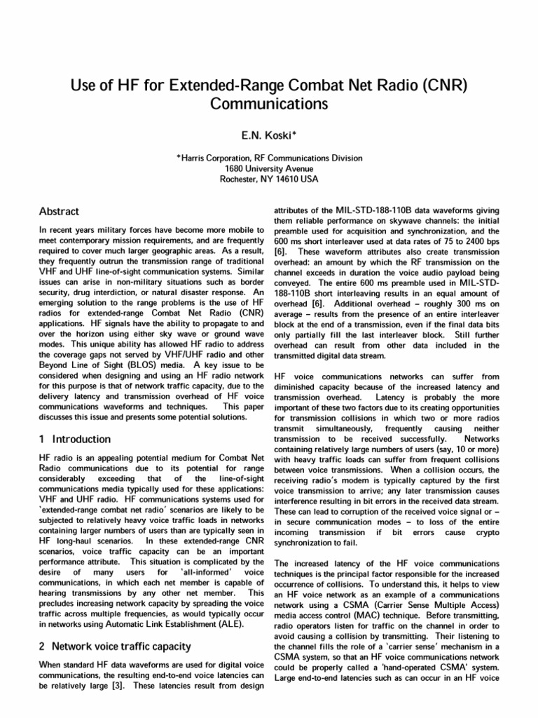 Use of HF For Extended-Range Combat Net Radio (CNR) Communications ...