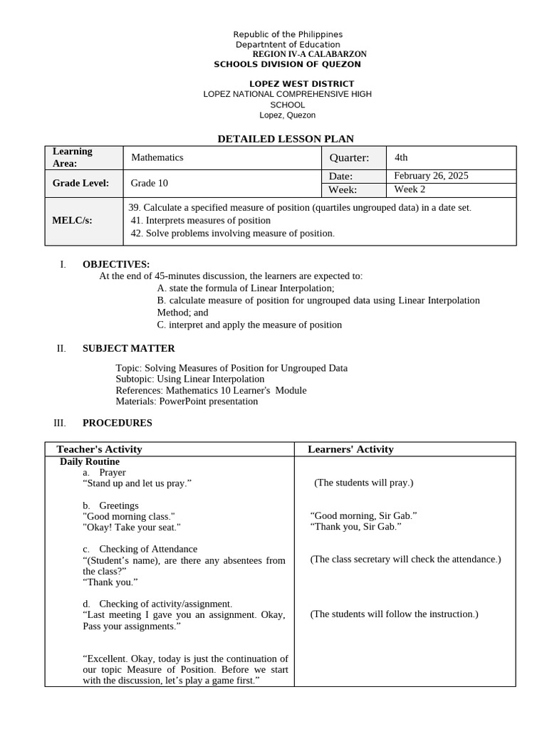 DLP - Interpolation-Quartile-Ungrouped-Data | PDF | Percentile ...