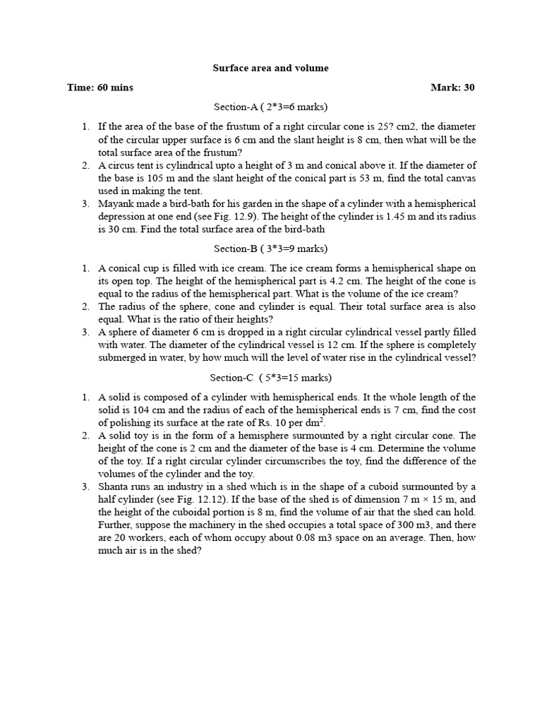 Surface Area and Volume | PDF | Sphere | Volume