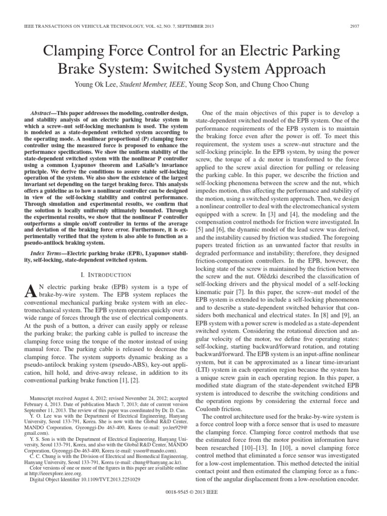 Clamping Force Control For An Electric Parking Brake System Switched System Approach | PDF ...
