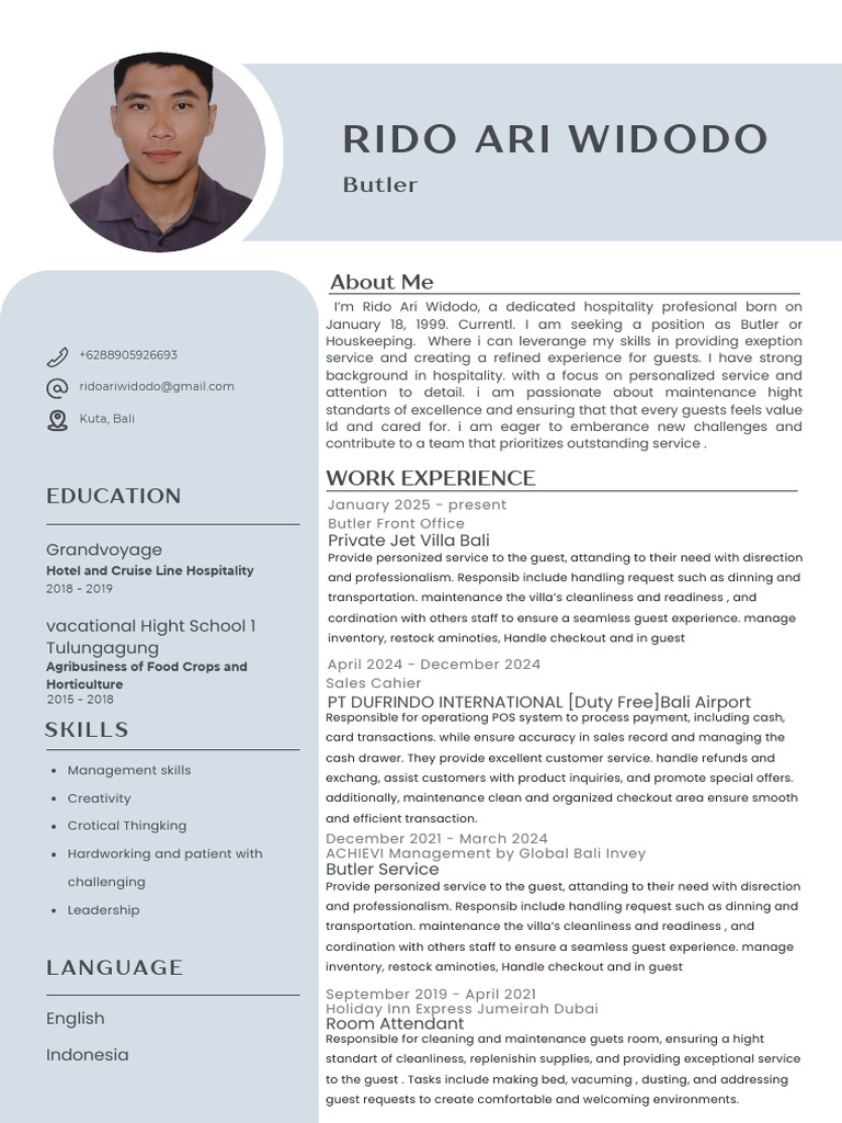 CV Rido Ari Widodo Butler PDF | PDF | Point Of Sale | Business