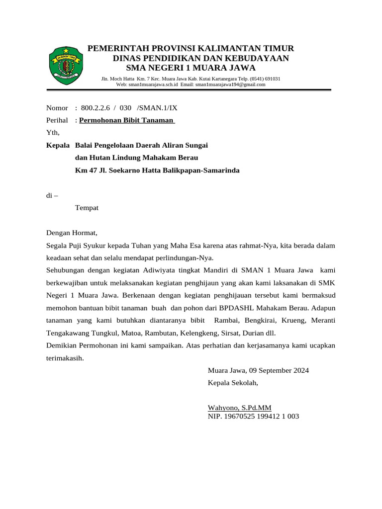 Surat Permohonan Bibit Tanaman | PDF