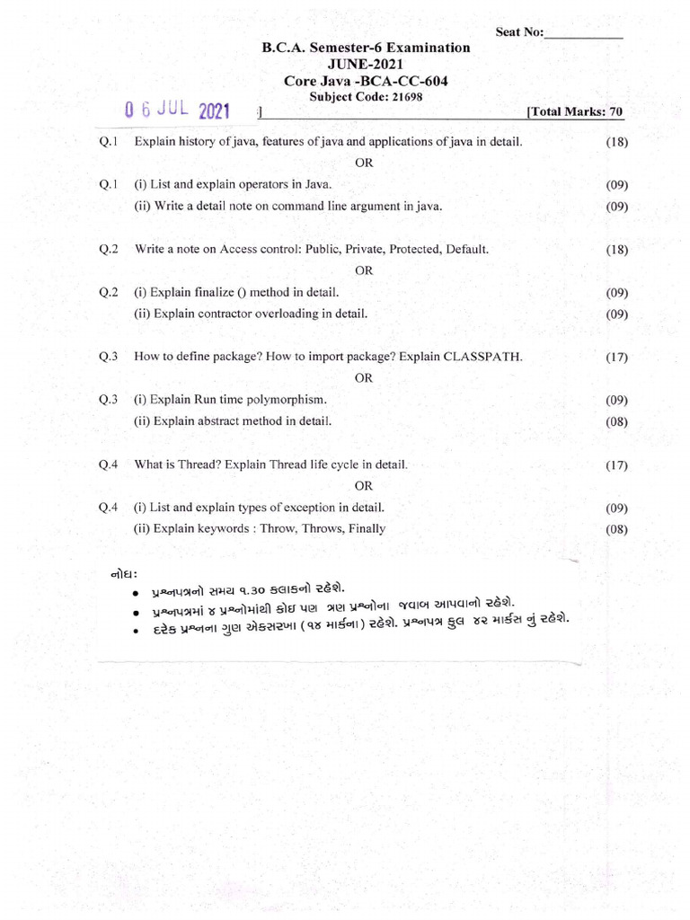Bca Sem6 21698 July-2021 Core Java | PDF