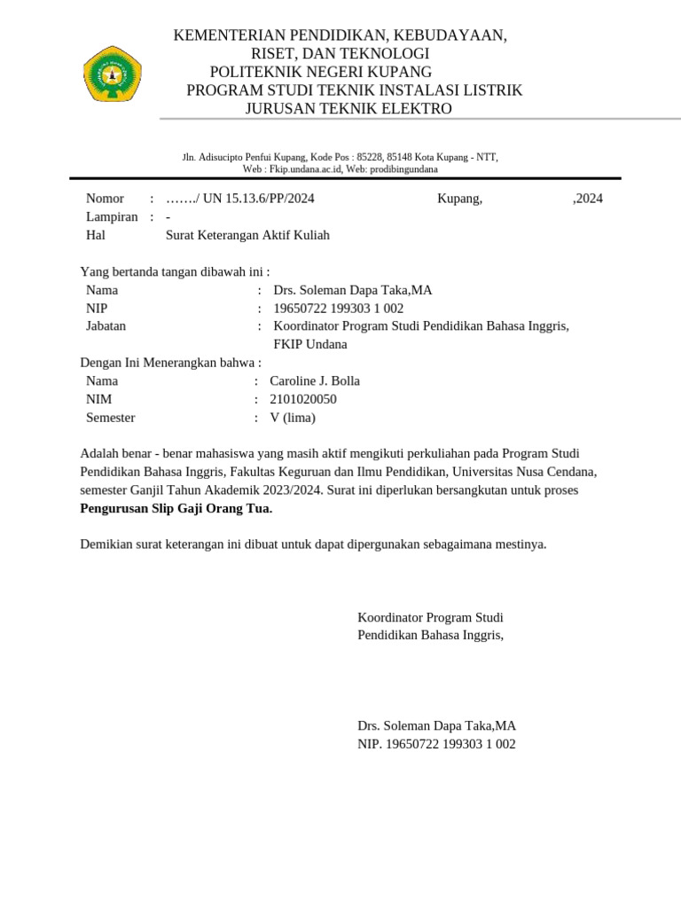 Surat Ket Aktif Kuliah | PDF