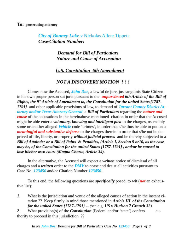 Generic Bill of Particulars | PDF | Burden Of Proof (Law) | Prosecutor