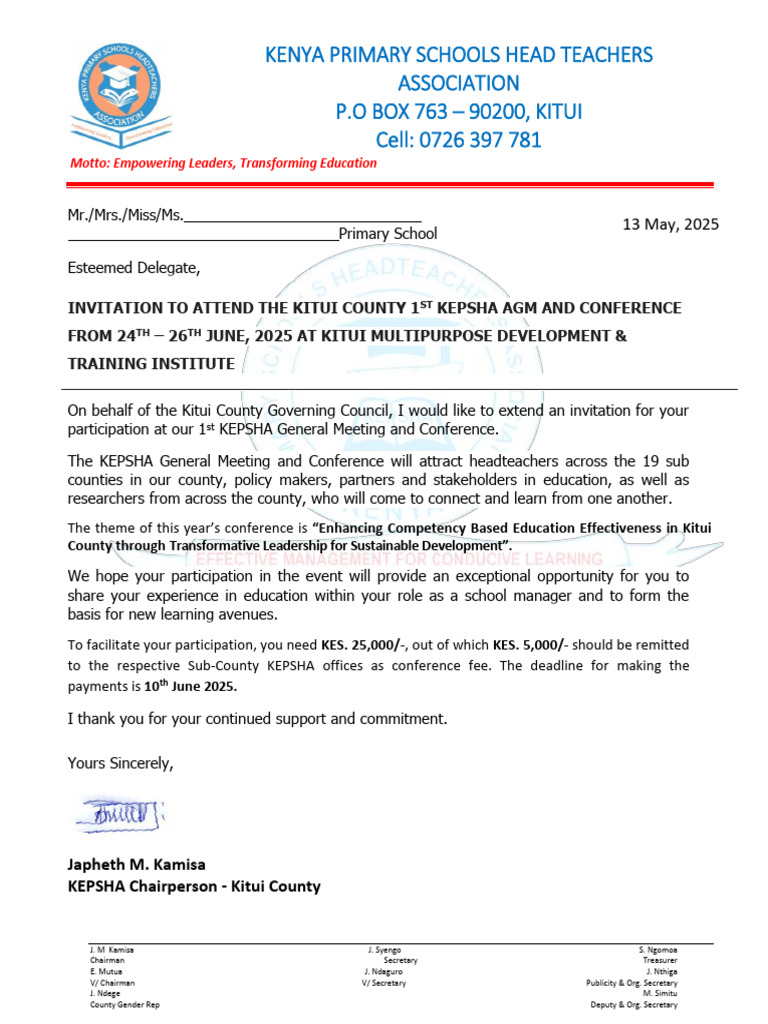 KEPSHA Kitui County Conference 2025 Invitation | PDF