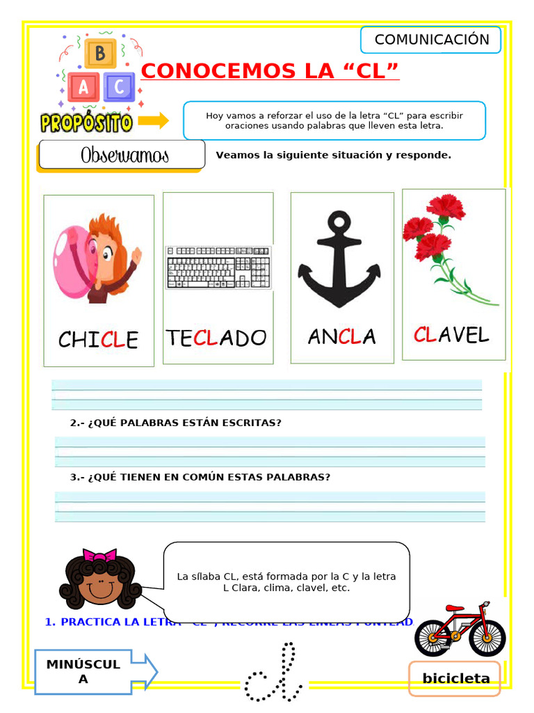 Práctica de la letra "CL" | PDF