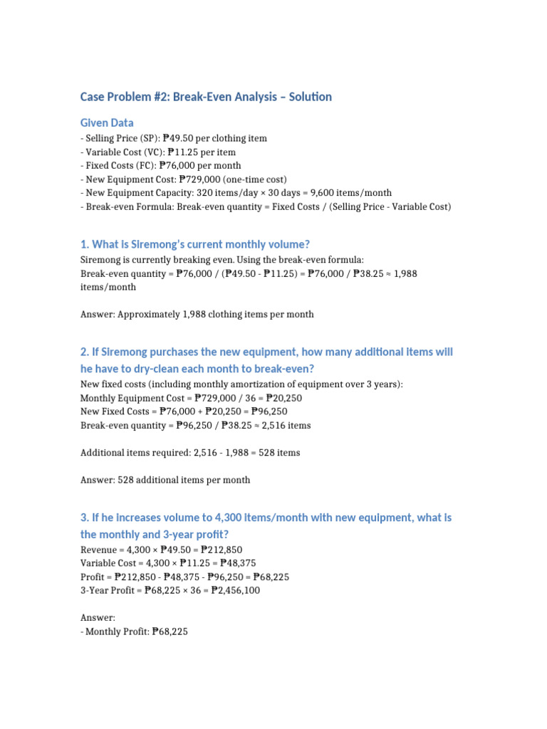 Break Even Analysis Solution | PDF | Profit (Economics) | Marketing