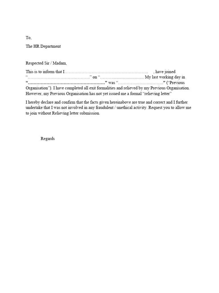 Relieving Declaration Form | PDF