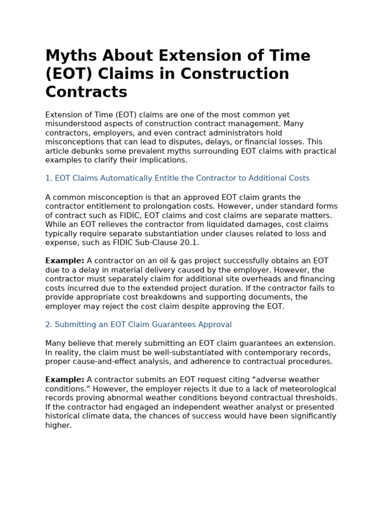Myths About Extension of Time (EOT) Claims | PDF | Employment | Liquidated Damages