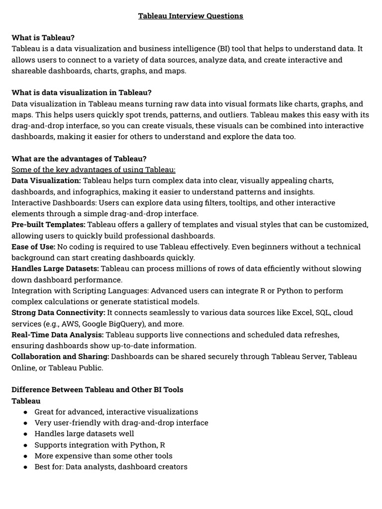 Tableau Interview Questions | PDF | Databases | Data
