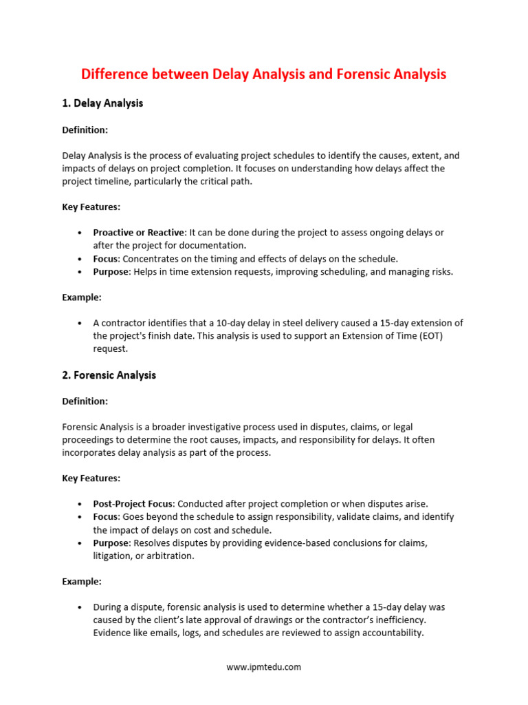 Difference Between Delay Analysis and Forensic Analysis | PDF | Forensic Science