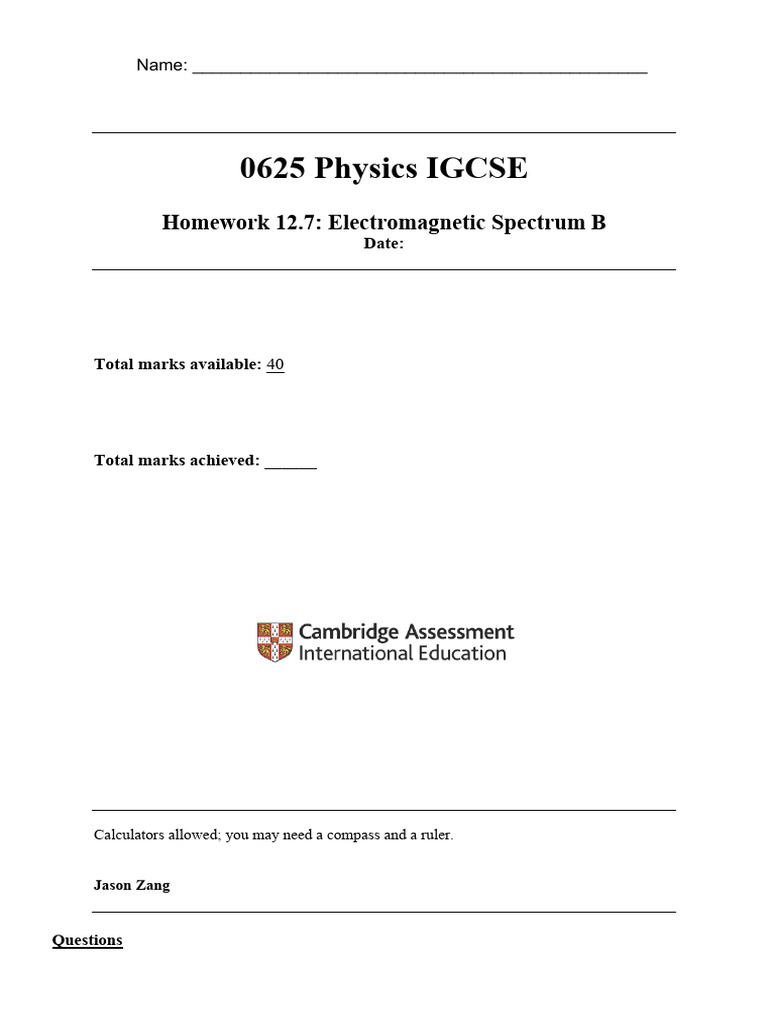 12.7 Electromagnetic Spectrum B | PDF | Electromagnetic Radiation | Electromagnetic Spectrum
