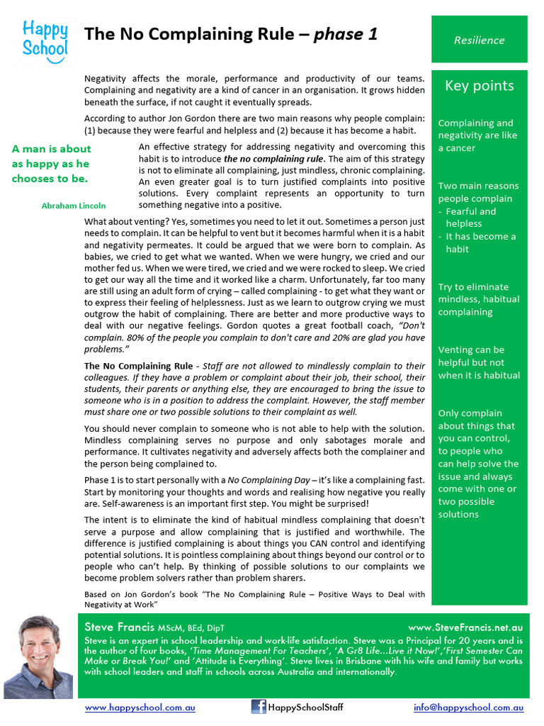 The No Complaining Rule Phase 1 | PDF | Psychology | Behavioural Sciences