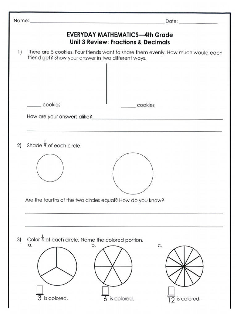 Math Review - Fraction & Decimal Grade 4 | PDF