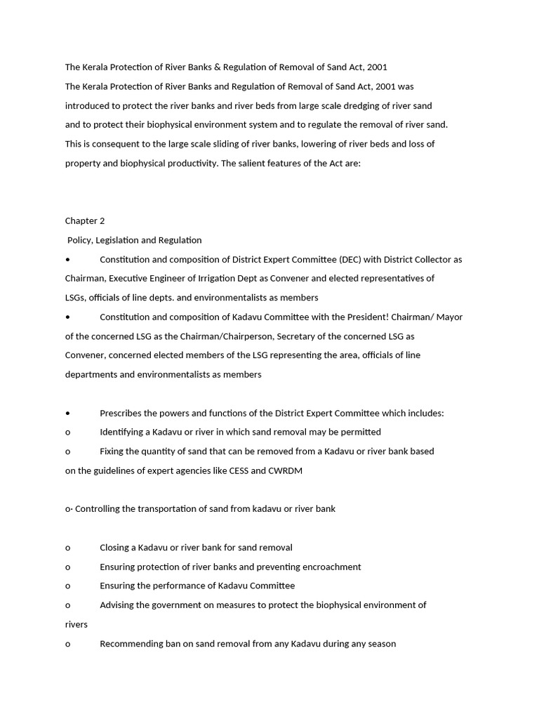 Kerala River Bank Protection Act Overview | PDF | River | Justice